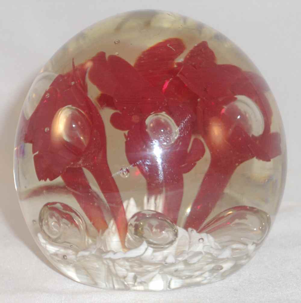Vintage Large and Heavy Art Glass Paperweight Burgundy Flowers & Large ...