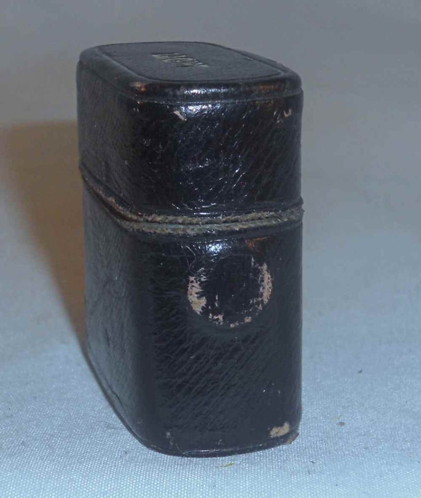 Antique Leather Covered Metal Match Safe or Vesta Push Button & Intern ...