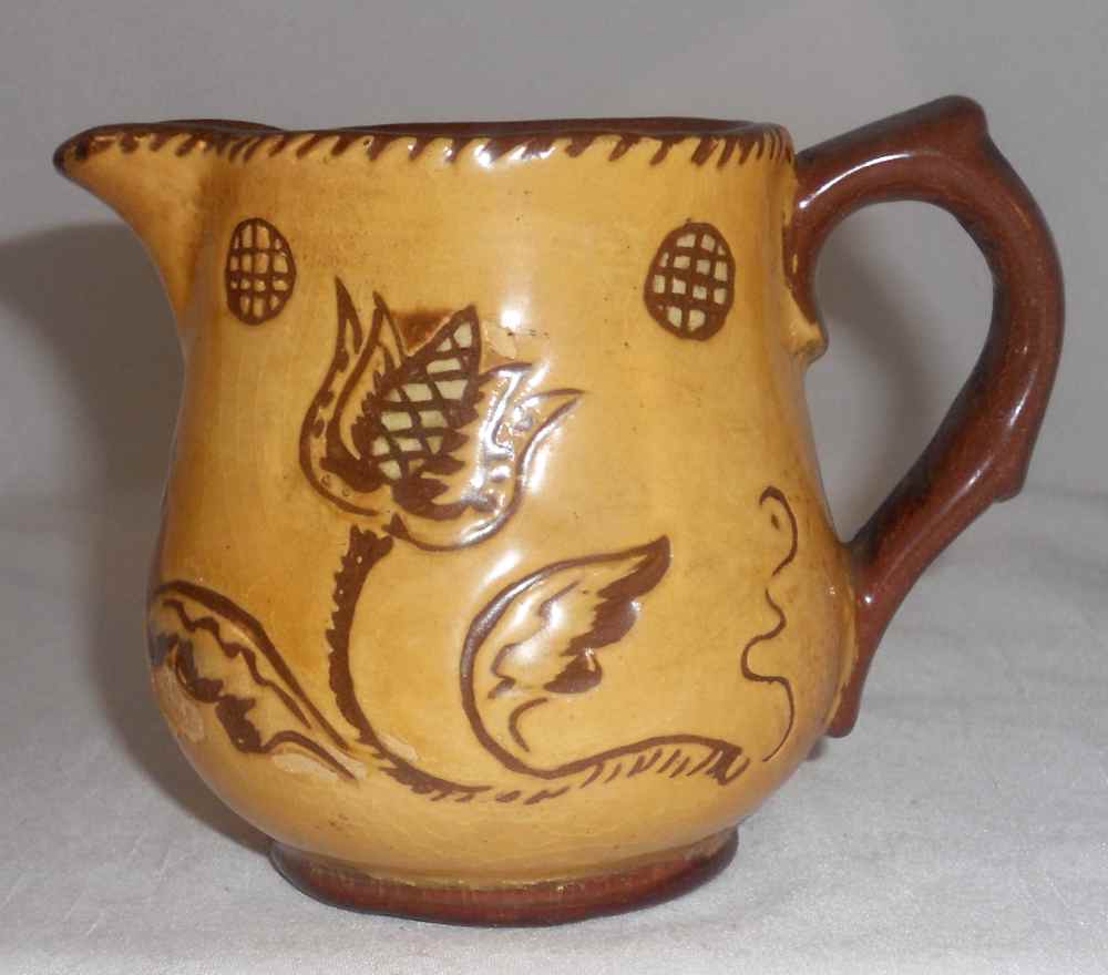 1947 Redware Yellow Color Creamer Tulip Sgraffito Decoration Oley Vall ...