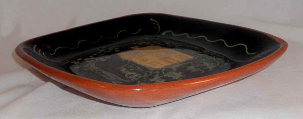 Glazed Oley Valley Pottery Pa Redware Moravian Style Square Plate Hous ...
