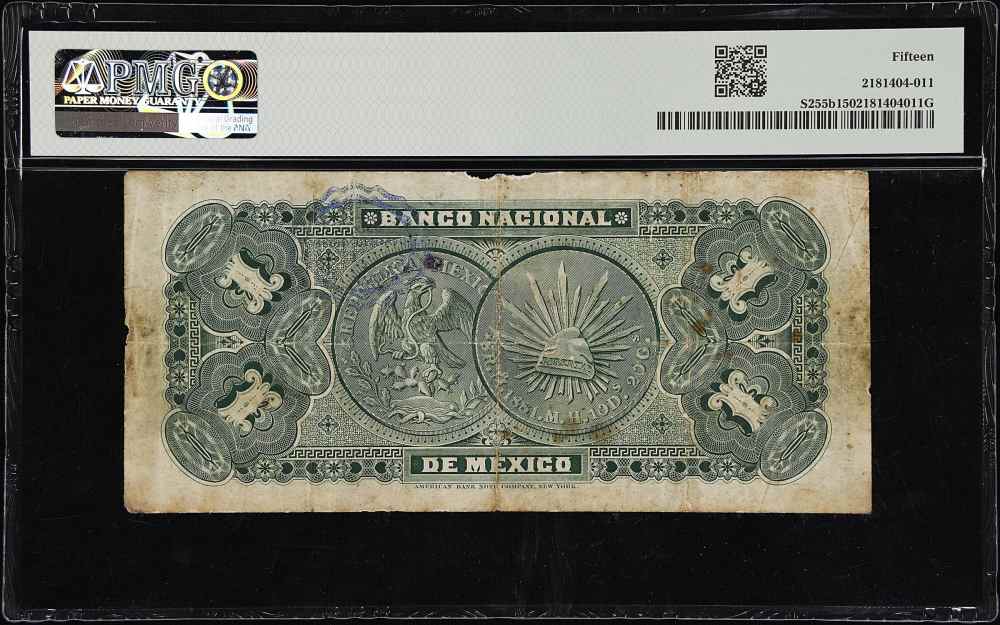 1913 El Banco Nacional De Mexico One Peso Banknote P# S255b Locomotive ...