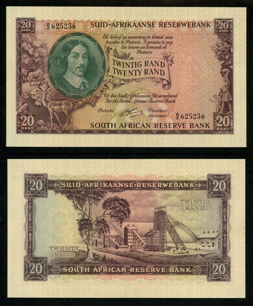 1962 South African Reserve Bank 20 Rands Banknote Van Riebeeck P# 108A ...