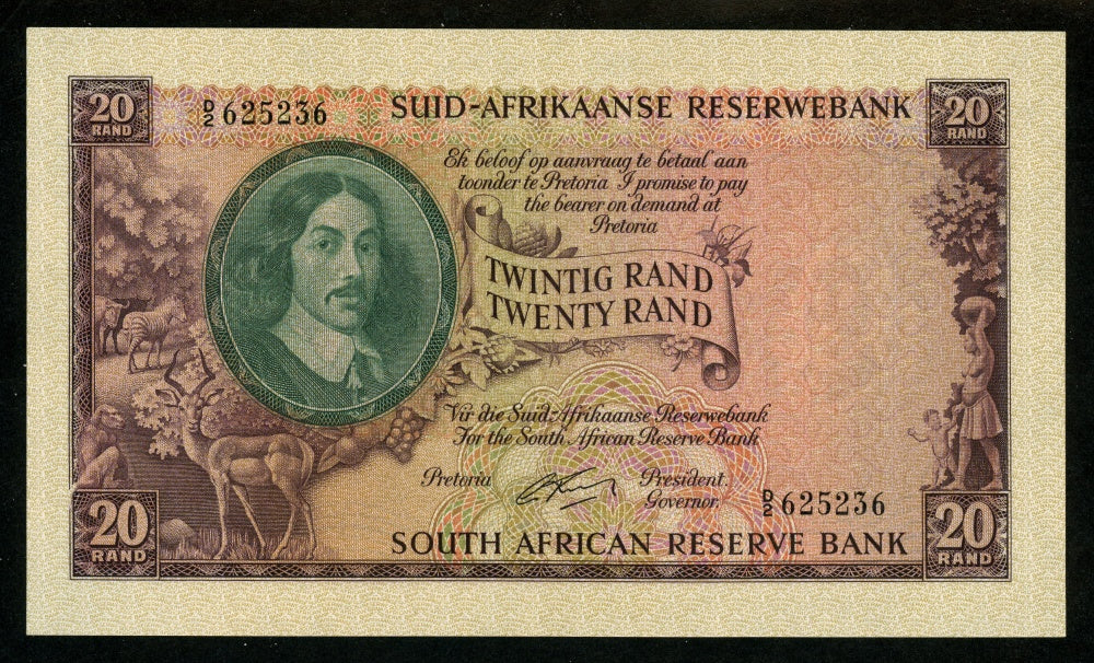 1962 South African Reserve Bank 20 Rands Banknote Van Riebeeck P# 108A ...