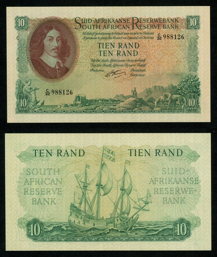Currency 1962 South African Reserve Bank 10 Rands Banknote Van Riebeec ...