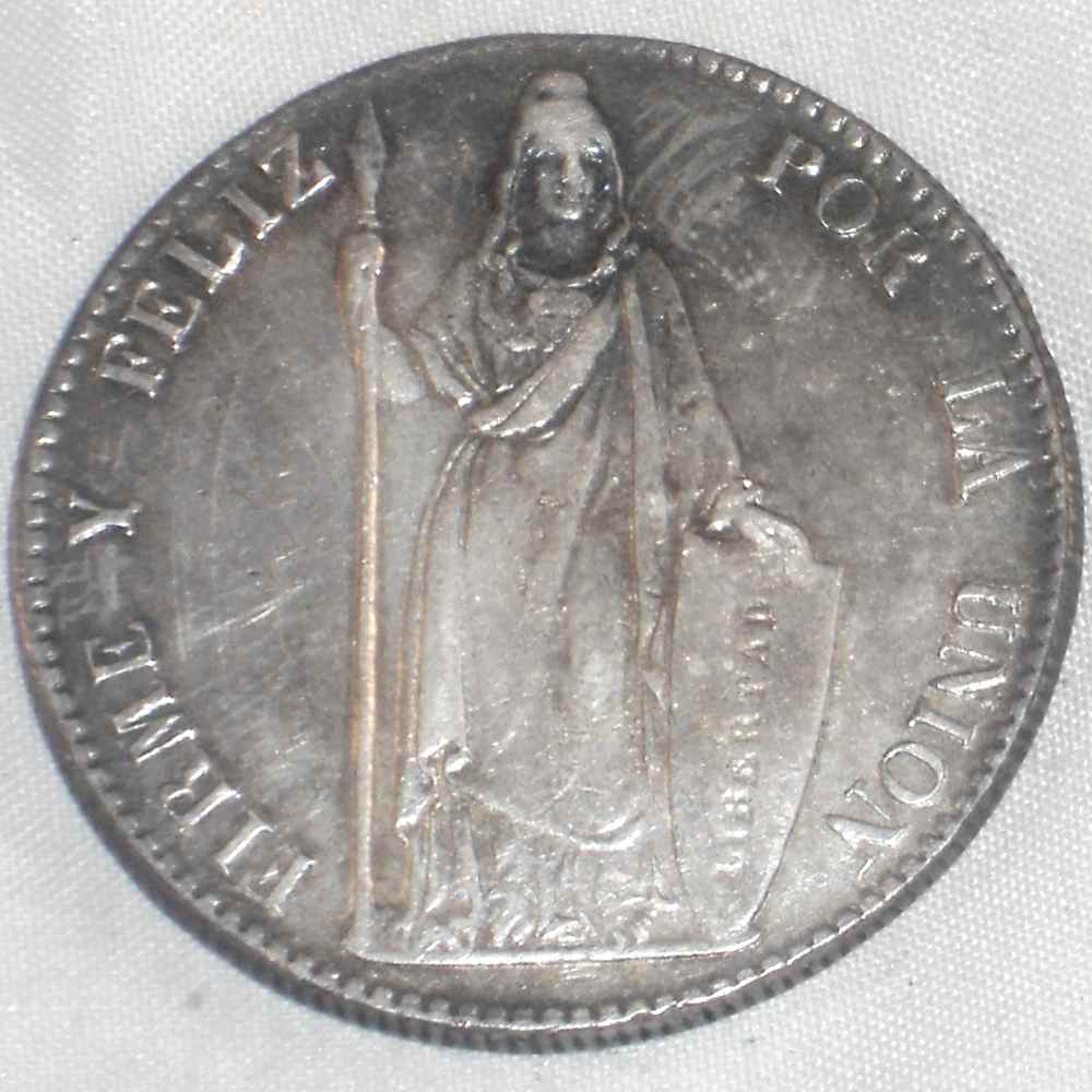 1855 Peru Crown Size Silver Coin Eight Reales Lima Mint Liberty Standi ...