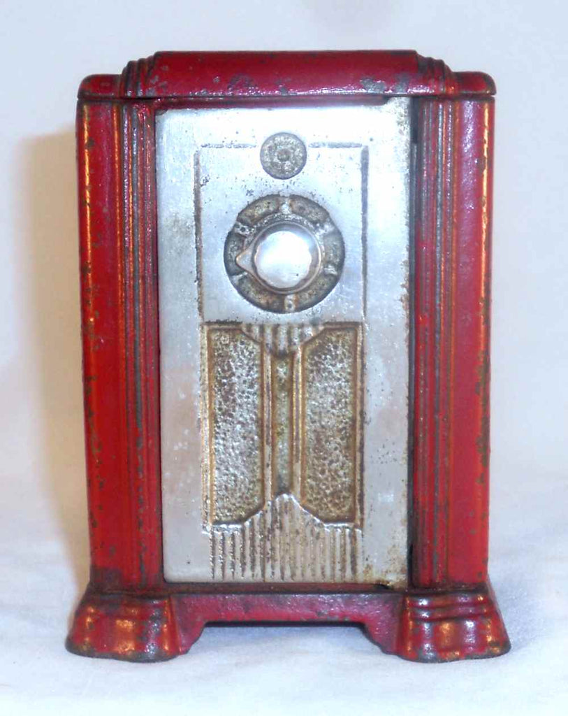 Antique Cast Iron Kenton Toys Red Painted Radio Penny Bank with Combin ...