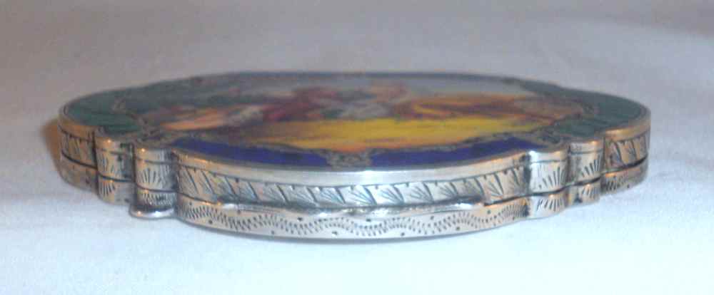 Vintage 800 Silver Powder Compact Intact Mirror Enameled Rococo Courti ...