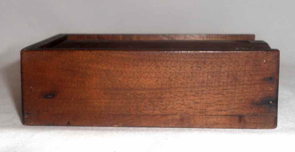 Antique Small Walnut Wooden Primitive Slide Lid Box Carved Pull Marked ...