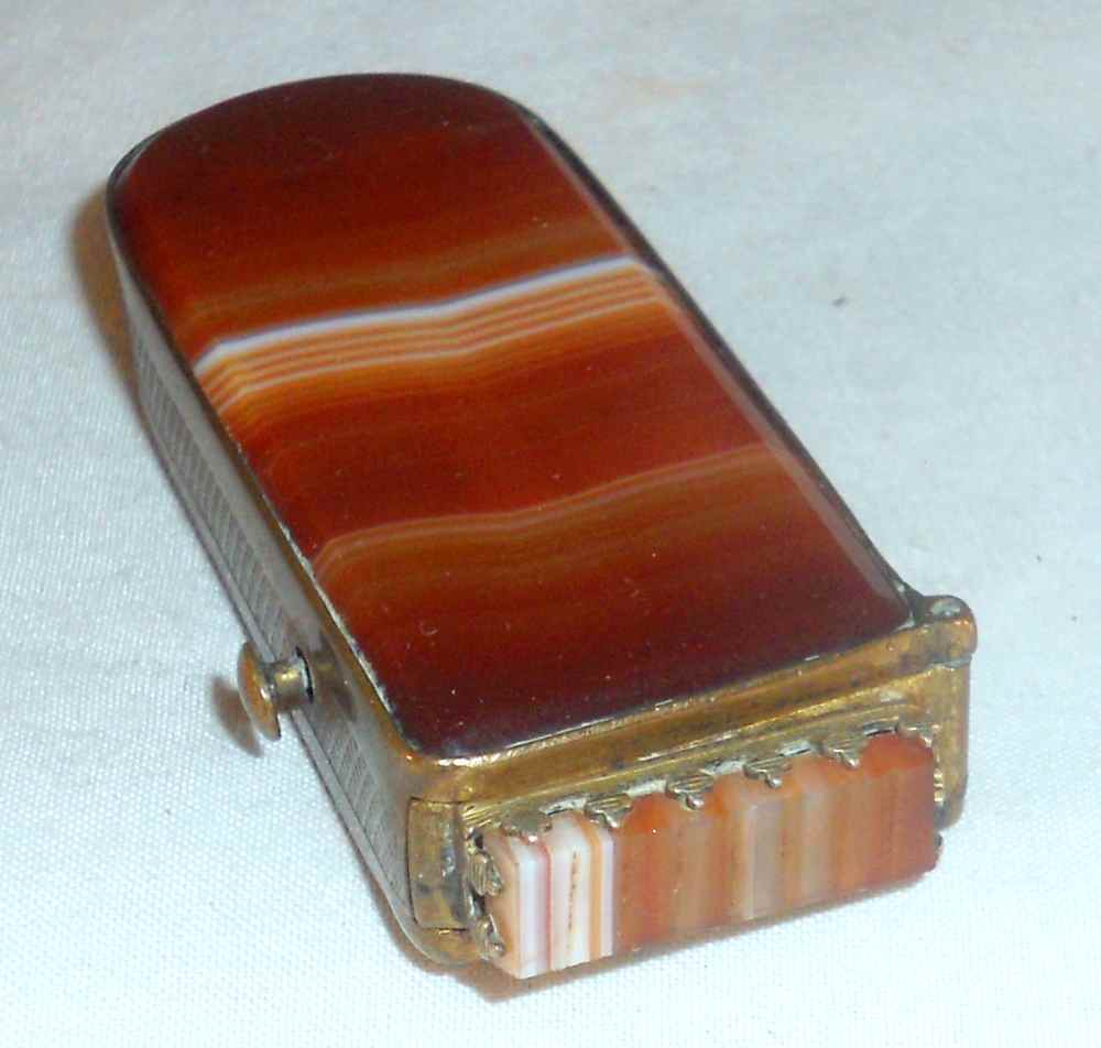 Vintage Brass and Agate Match Safe, Matchsafe or Vesta Spring Loaded L ...