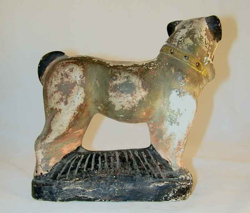Chalk Dog Figurine, Antique Bulldog Standing on All Fours, His Head Tu ...