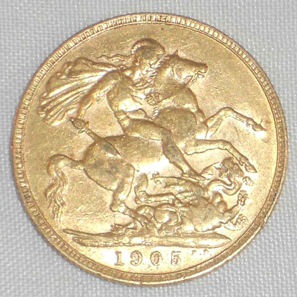 1905 Gold Coin from Great Britain Sovereign King Edward VII Head Right ...