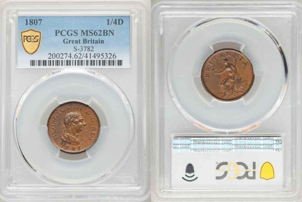 1807 Copper Coin From Great Britain Farthing King George III Laureate ...