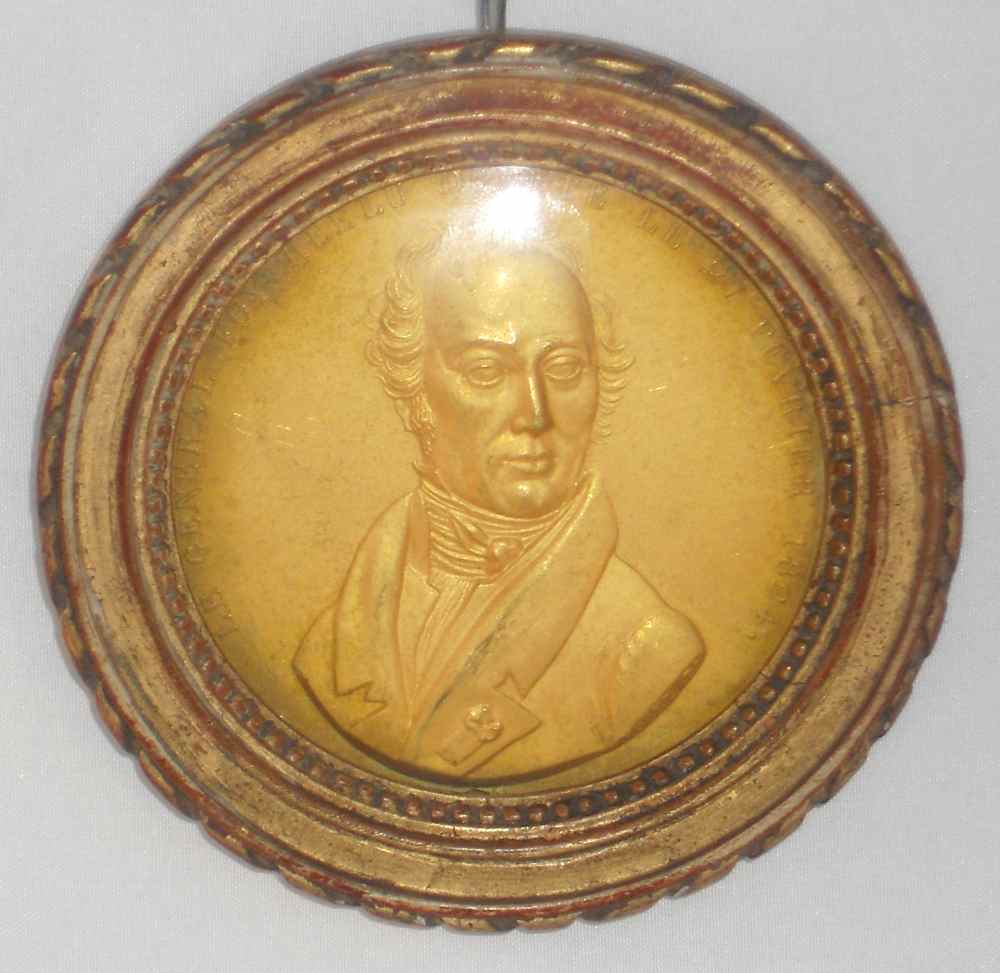 Antique Framed Gilded Brass Repousse Plaque or Medallion Of General Fo ...