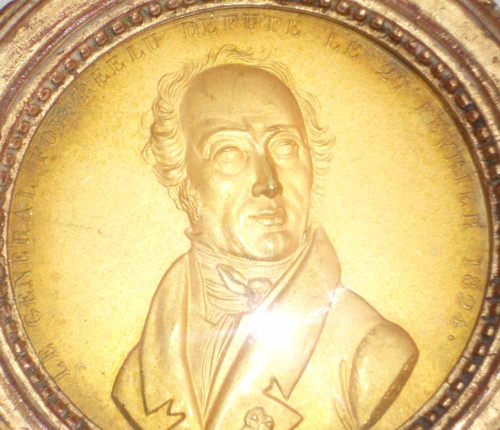 Antique Framed Gilded Brass Repousse Plaque or Medallion Of General Fo ...