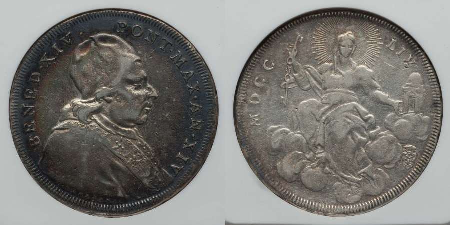 Beautiful 1754 Large Silver Coin Italian Papal State Scudo Pope Benedi ...