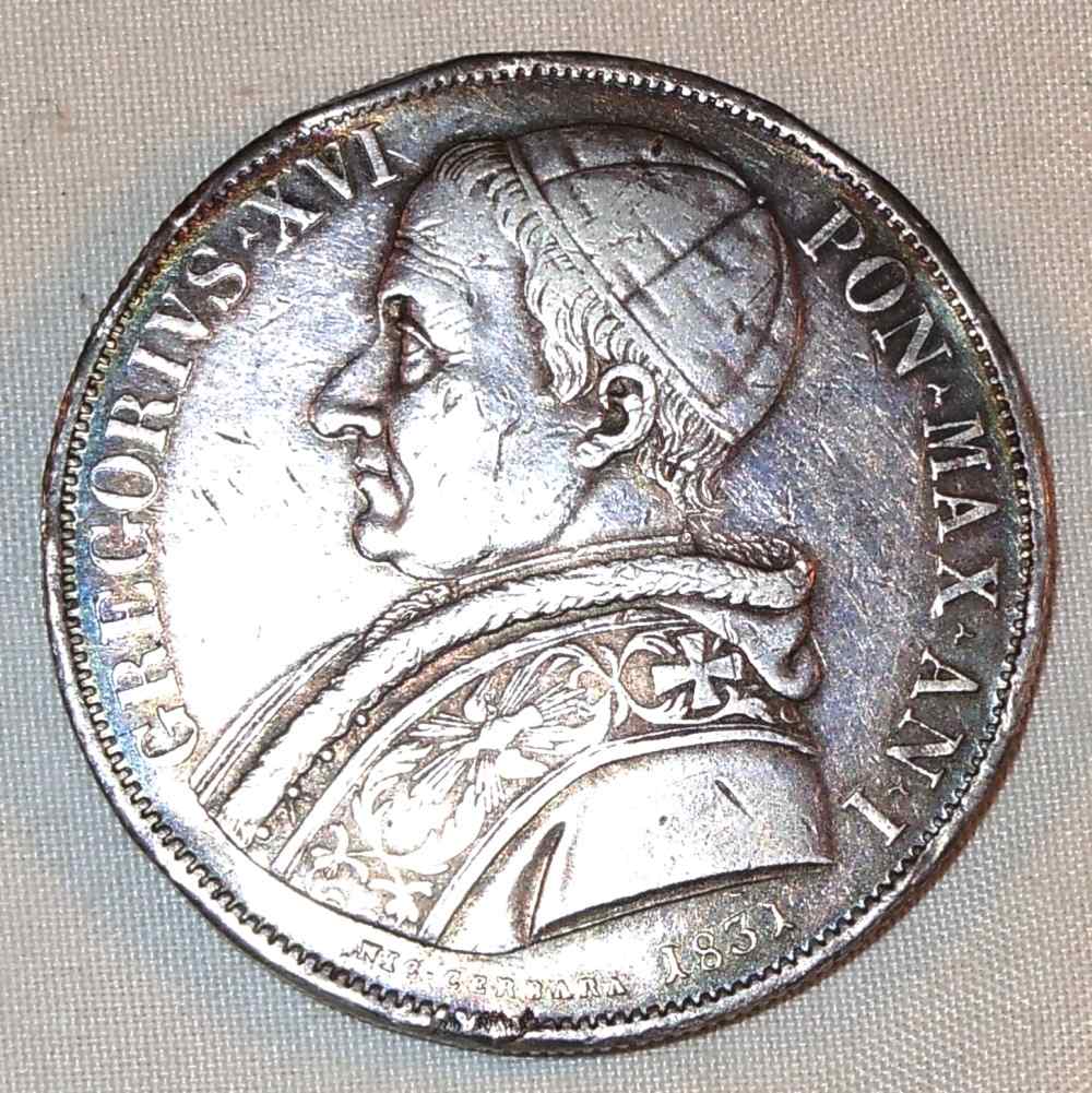 Nice 1831-IR Silver Coin Italian Papal State Scudo Pope Gregory XVI AN ...