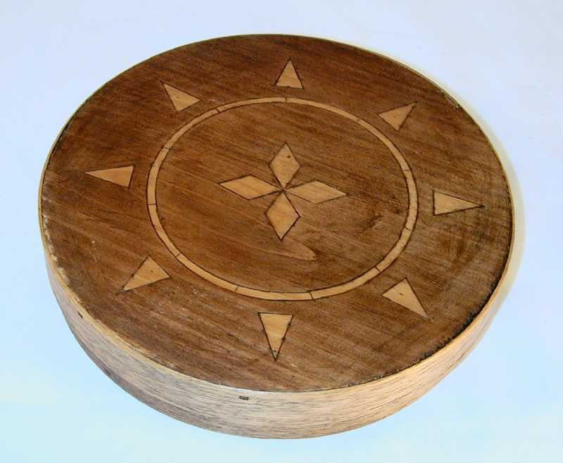 Vintage Bentwood or Band Box With Inlaid Decorated Lid Made in America ...