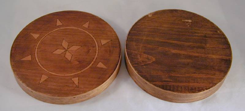 Vintage Bentwood or Band Box With Inlaid Decorated Lid Made in America ...