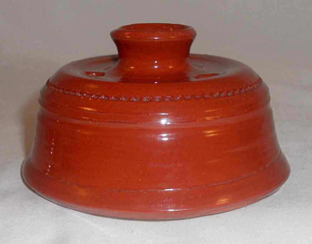 Beautiful 1988 Glazed Redware Inkwell with 3 Quill Storing Holes By Do ...