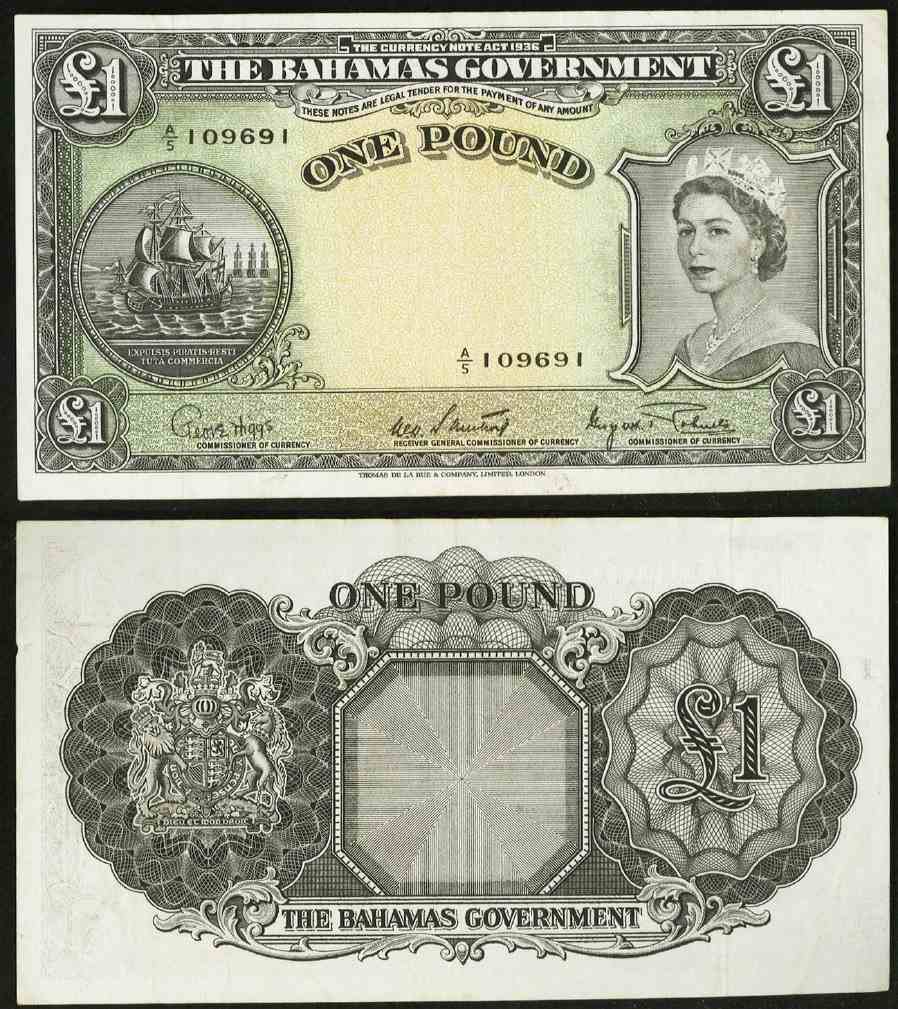 The Bahamas Government One Pound Banknote Pick Number 15d Choice Very ...