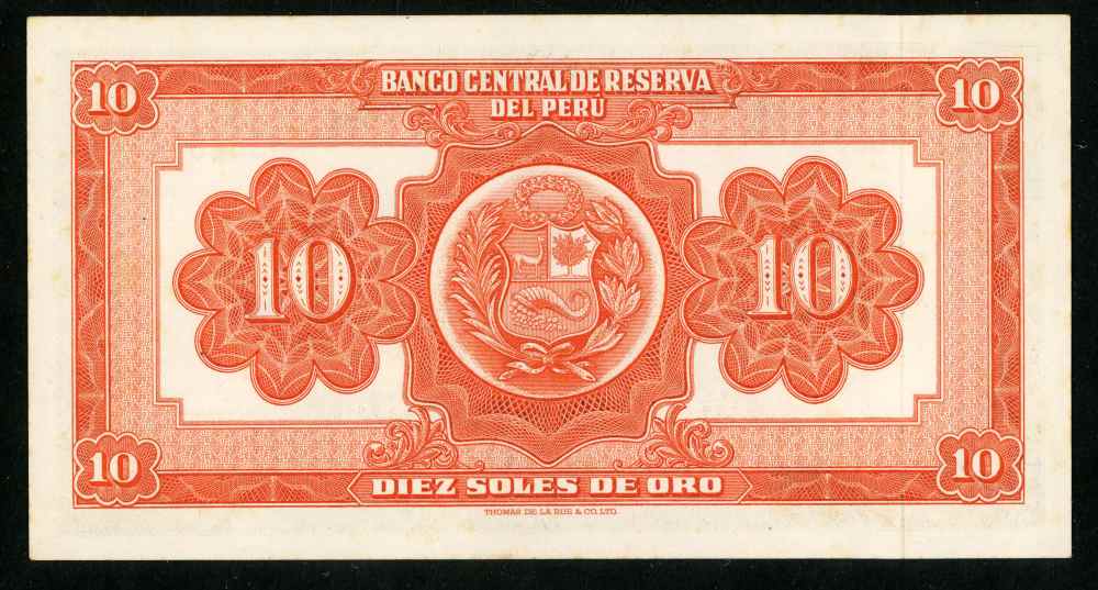 1953 Central Reserve Bank of Peru 10 Soles Banknote Pick Number71a Cho ...