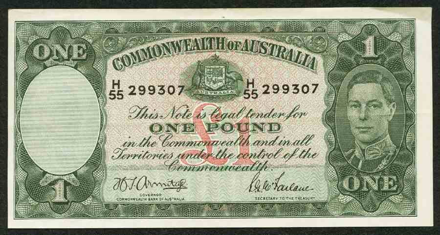 1942 Australia One Pound Banknote Pick Number 26b King George VI Nice ...