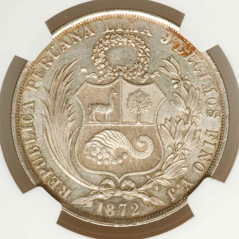 1872 Crown Size Silver Coin from Peru One or Un Sol Seated Liberty Fac ...