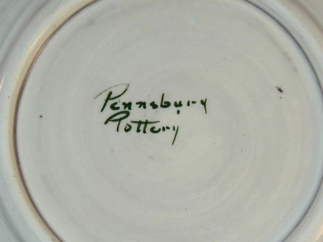 Rare Cream Colored Pennsbury Pottery Large Serving Bowl Green Rooster ...
