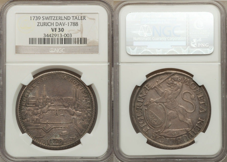 Rare Very Fine Silver Coin 1739 Switzerland Taler or Thaler Zurich Cit ...