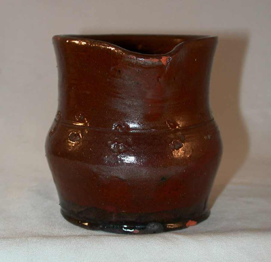 Antique Redware Creamer Lead Glazed Brown Colored Impressed Flower Dec ...