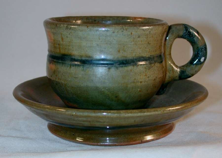 Rare 1938 Redware Cup and Saucer Mottled Green and Blue Glaze By Isaac ...