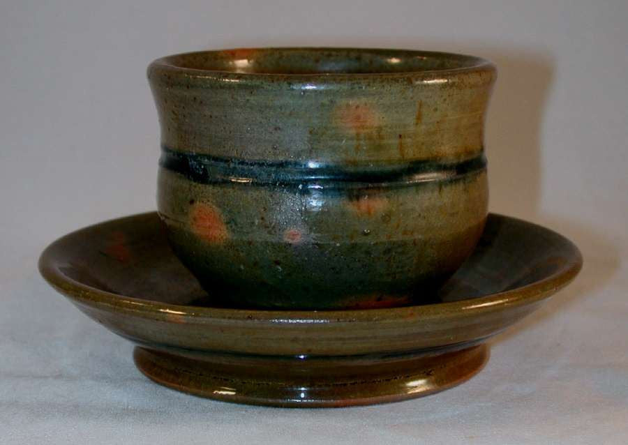 Rare 1938 Redware Cup and Saucer Mottled Green and Blue Glaze By Isaac ...