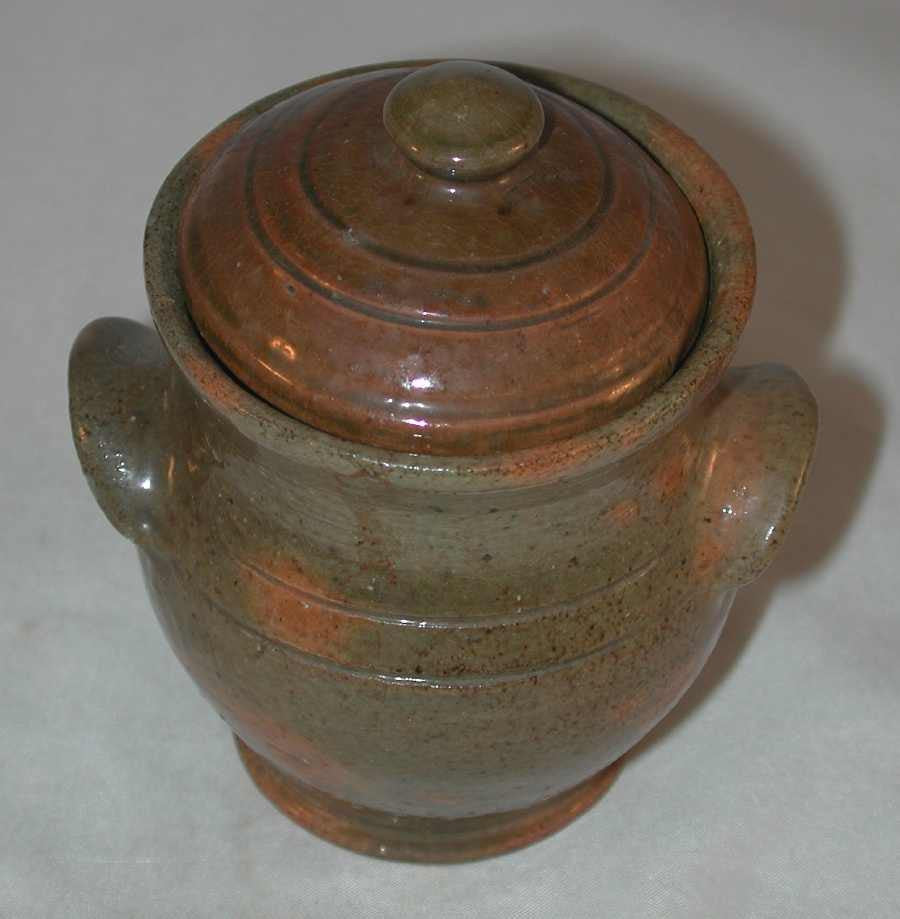 Rare 1940 Redware Mini Bulbous Jar Domed Lid and Applied Ear Handles L ...