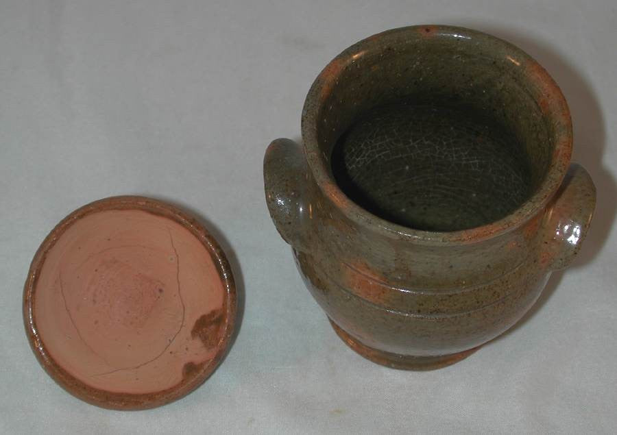 Rare 1940 Redware Mini Bulbous Jar Domed Lid and Applied Ear Handles L ...