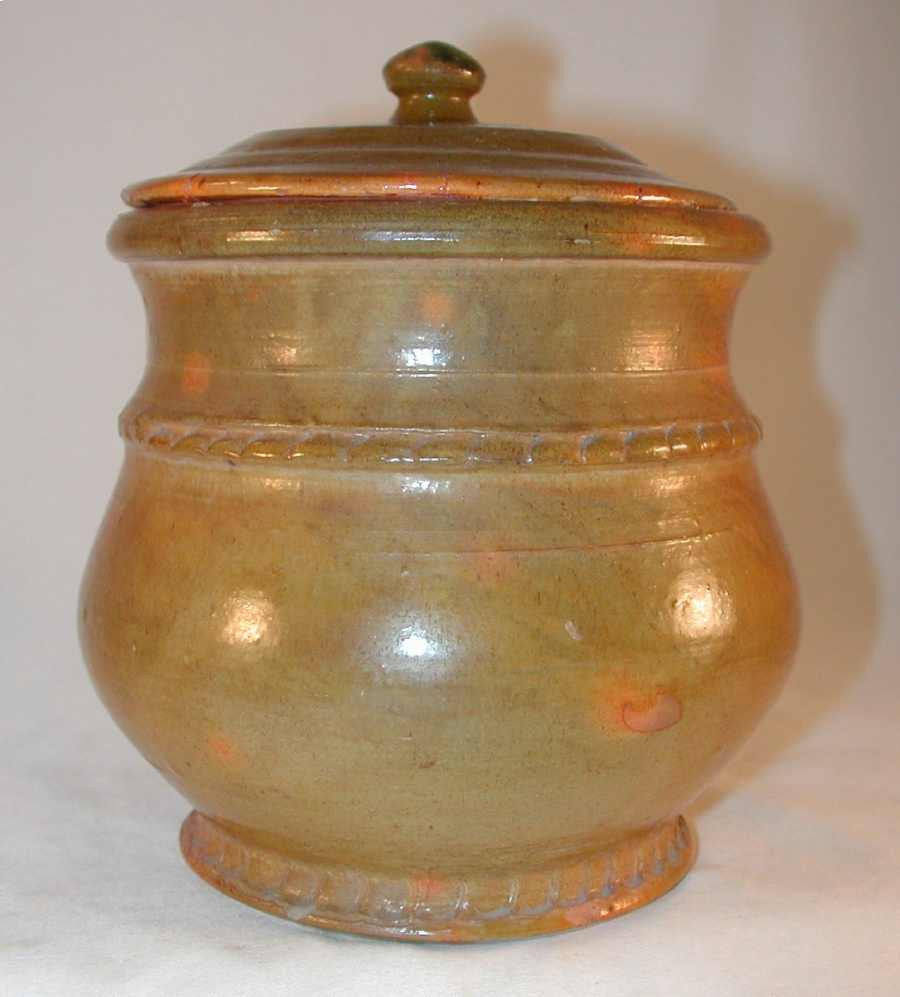 Rare 1937 Redware Lead Glazed Green Colored Large Lidded Pot with Hand ...